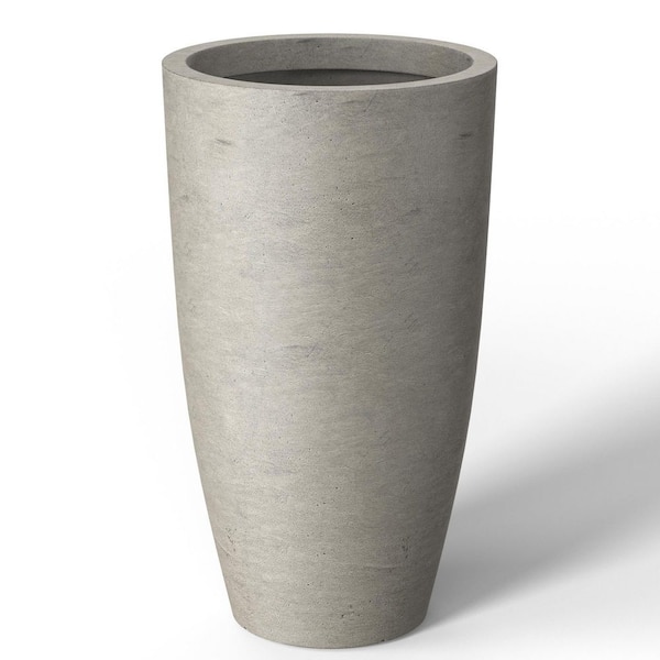Sapcrete 13.5 in. Large Light Gray(Enhanced Interior) Concrete Round Planter / Pot with Drainage ...