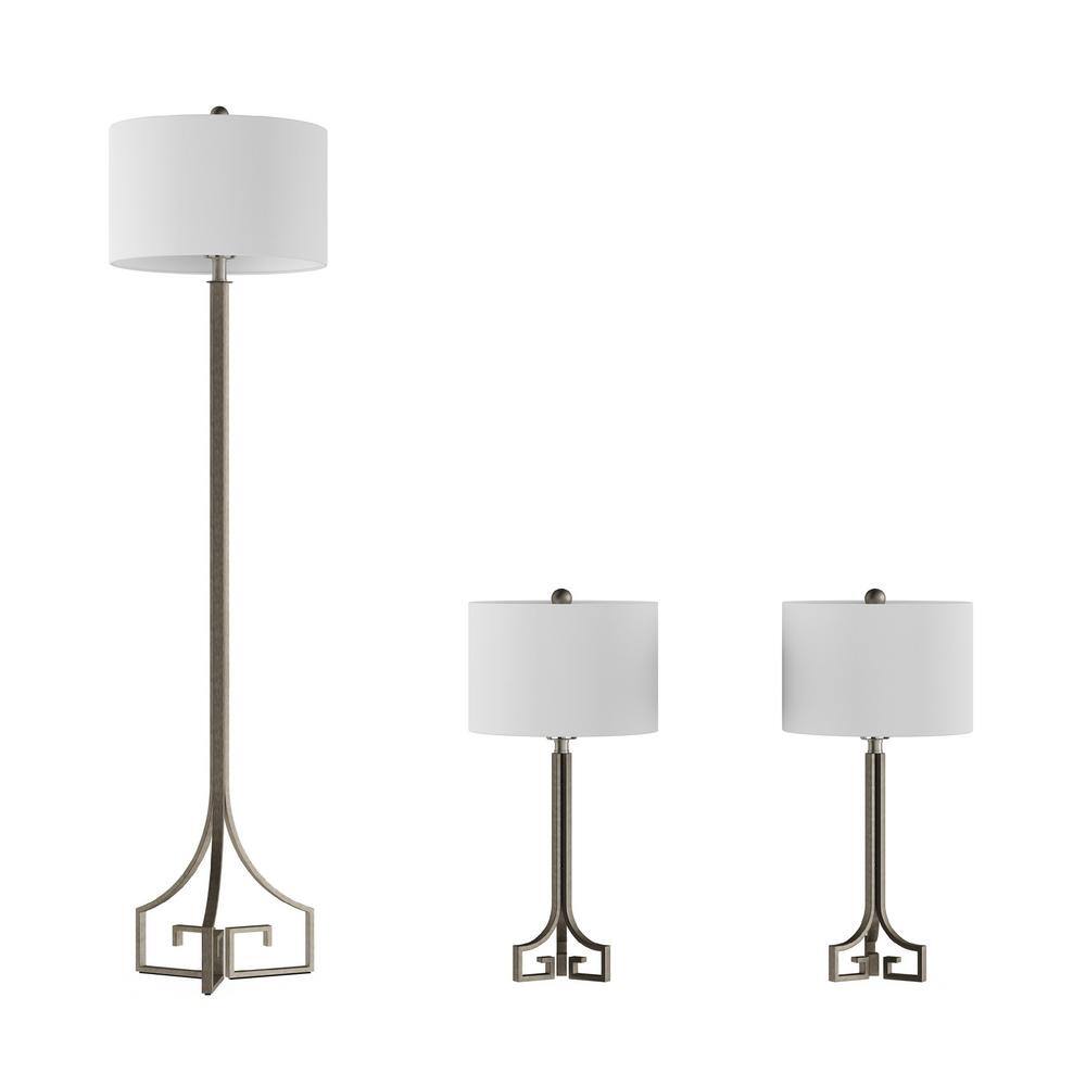 Lavish Home 28.75 in. Table and 64 in. Floor Lamp Sets, Antique Silver ...