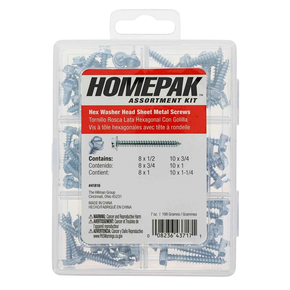 Hillman HOMEPAK Zinc Hex Washer Head Sheet Metal Screws Assorted Kit ...