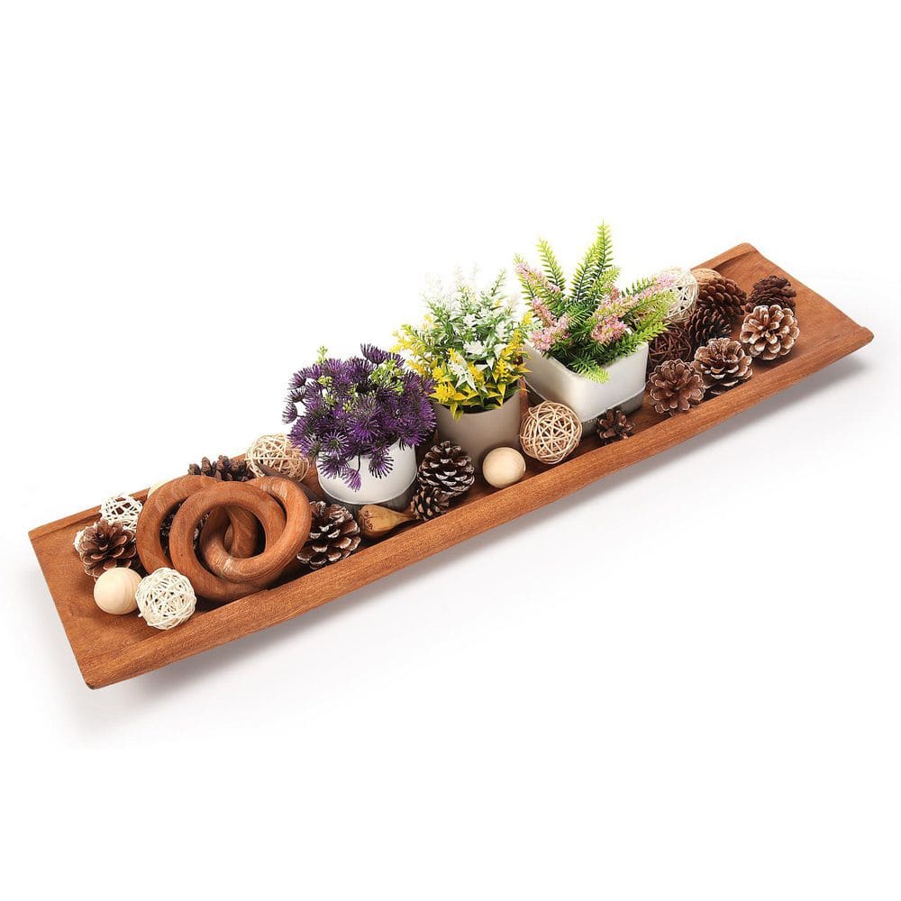 Afoxsos Brown Rectangle Wood 31.6 in. Decorative Bowl 1-Pack for Table ...