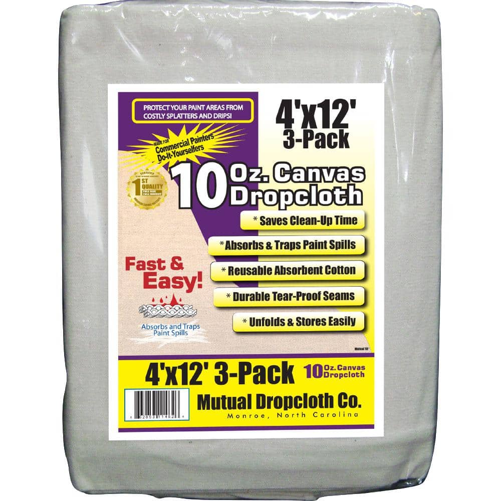 Mutual Dropcloth 4 ft. x 12 ft. 10 oz. Natural Canvas Drop Cloth (3 ...