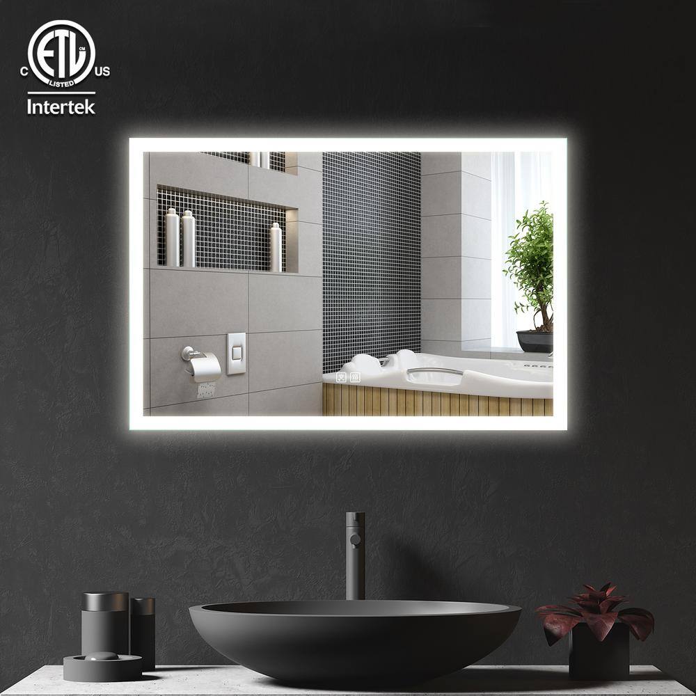 HOMLUX 36 in. W x 24 in. H Rectangular Frameless LED Light with 3-Color and Anti-Fog Wall ...