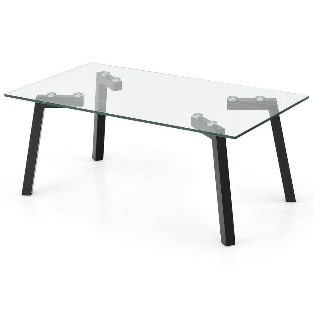 Costway 44 in. Transparent Rectangle Tempered Glass Coffee Table Modern ...