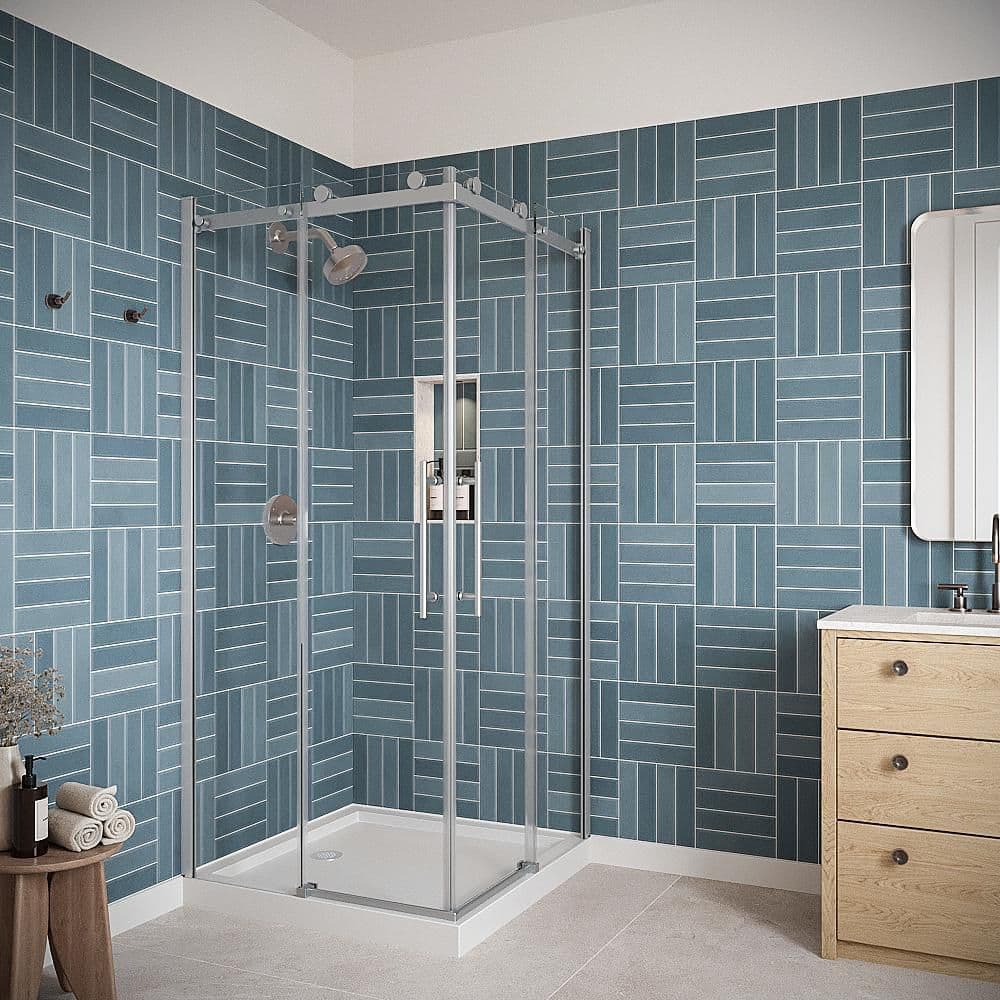 Streamline Gora 36''x 76'' Semi-Frameless Corner Sliding Shower ...