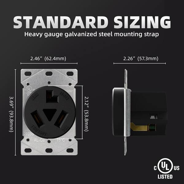 Buy 30 Amp 125/250V, NEMA 10-30R Flush Mount Power Outlet, Single ...