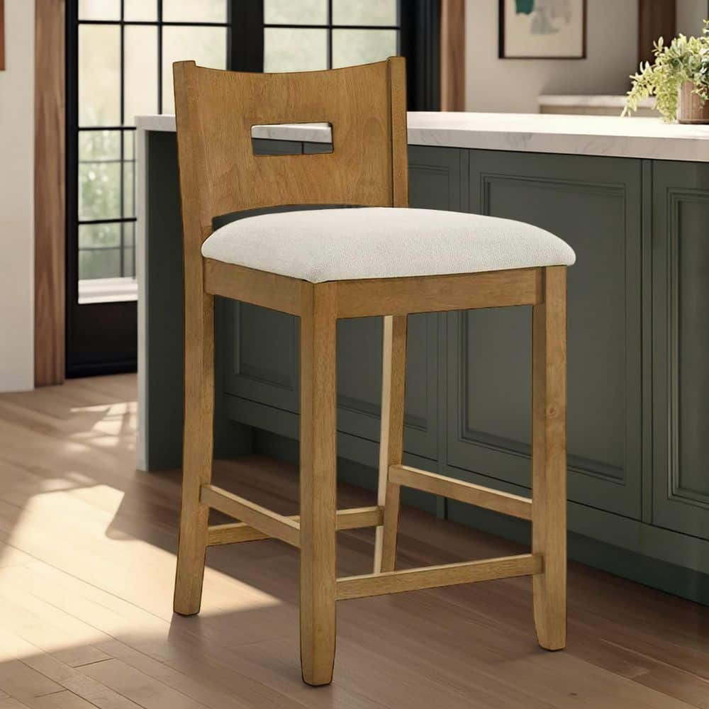 Armen Living Ren 35.8 in. H Counter Height Ivory Low Back Wood Bar ...