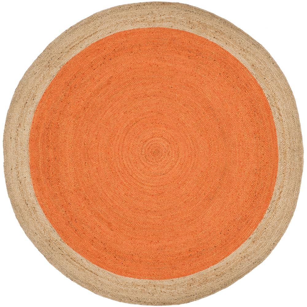 SAFAVIEH Natural Fiber Orange/Natural 9 ft. x 9 ft. Round Border Area ...