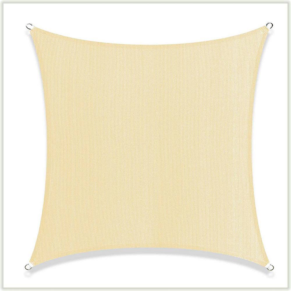 Ejoy 12 ft. x 12 ft. 185 GSM Sand Square Heavy-Duty UV Block Sun Shade ...