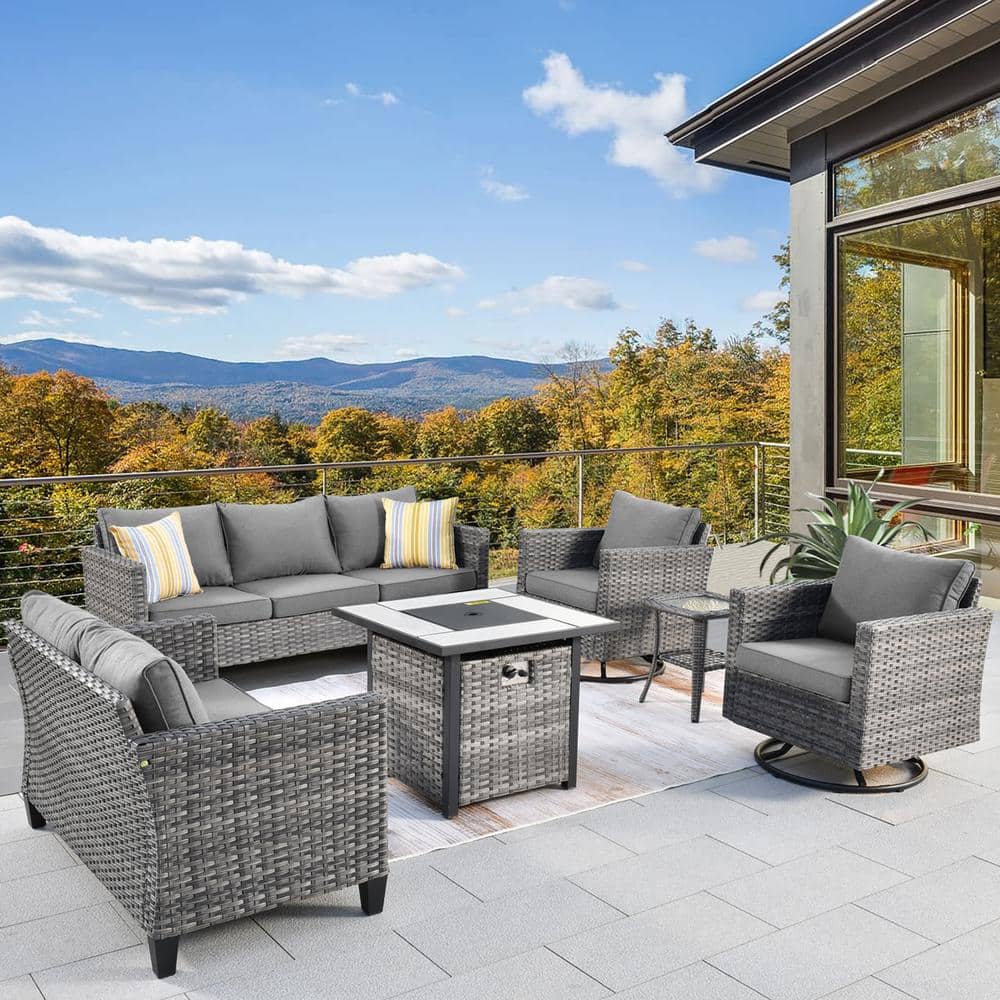 XIZZI Jupiter 6-Pcs Wicker Outdoor Patio Fire Pit Seating Sofa Set and ...