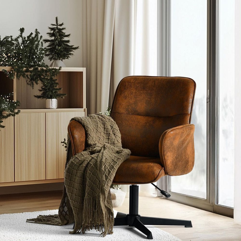 Homy Casa THOMA Rustic Brown Suede Accent Arm Chair with Ergonomic ...