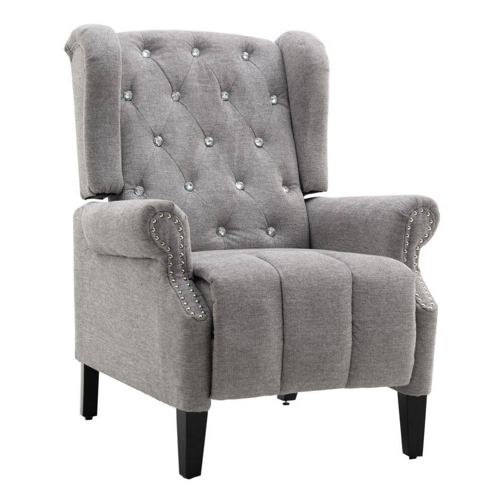 Light Gray Tufted Woven Fabric Push Wingback Recliner D-W52741819 - The ...