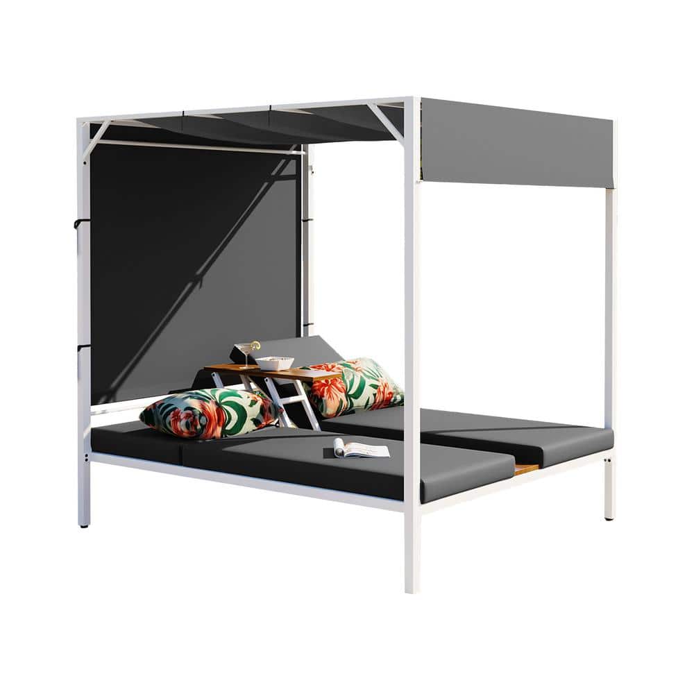 U-Style Metal Outdoor Patio Sunbed Day Bed with Gray Cushions ...