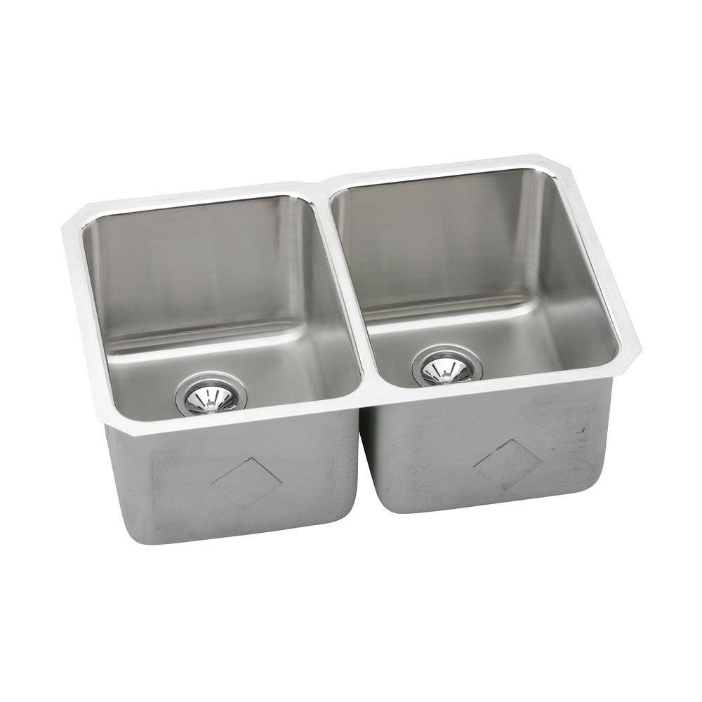 Elkay Gourmet Undermount Stainless Steel 20.in 0-Hole Double Bowl ...