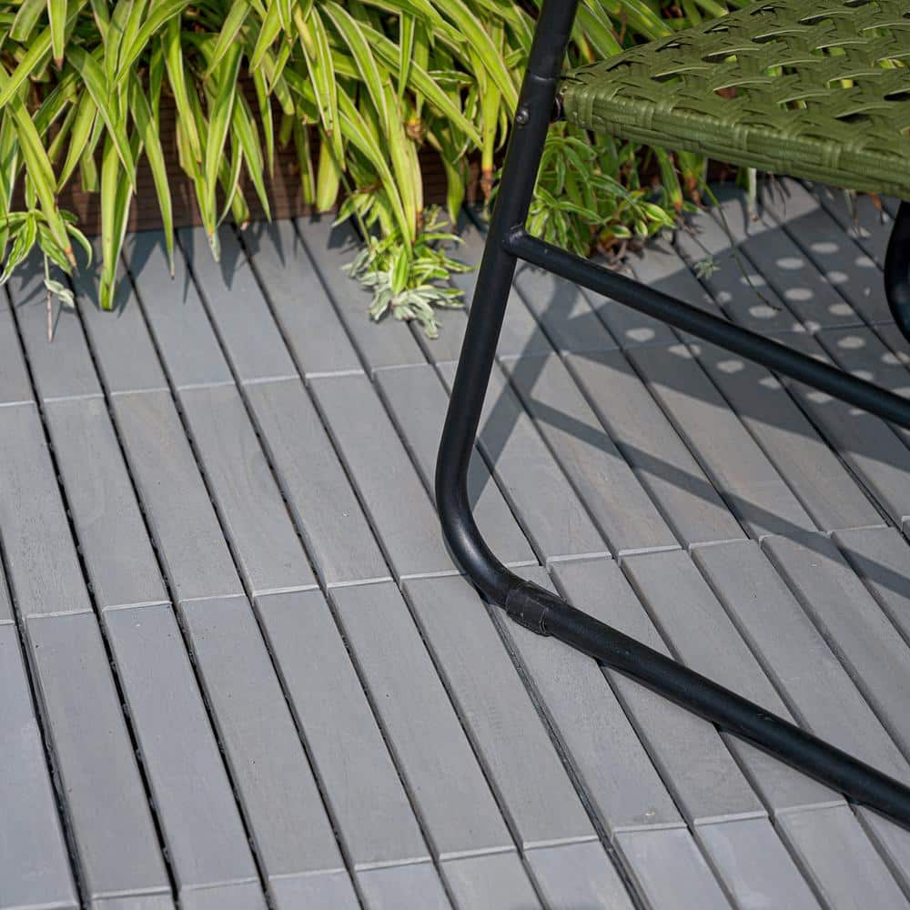 GOGEXX 12 in.x12 in. Gray Square Acacia Wood Interlocking Flooring Deck ...