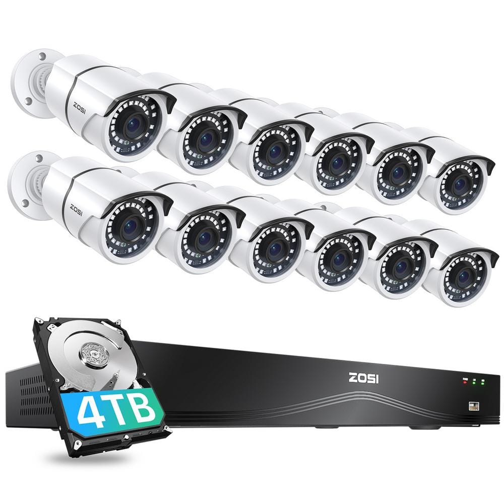 ZOSI 4K 16-Channel POE 4TB Home Security Cameras System and 12 Wired ...