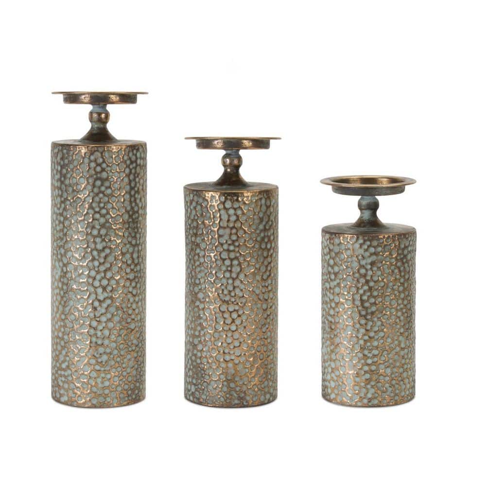 HomeRoots Bronze Metal Pillar Set of 3-Pack 2000517606 - The Home Depot