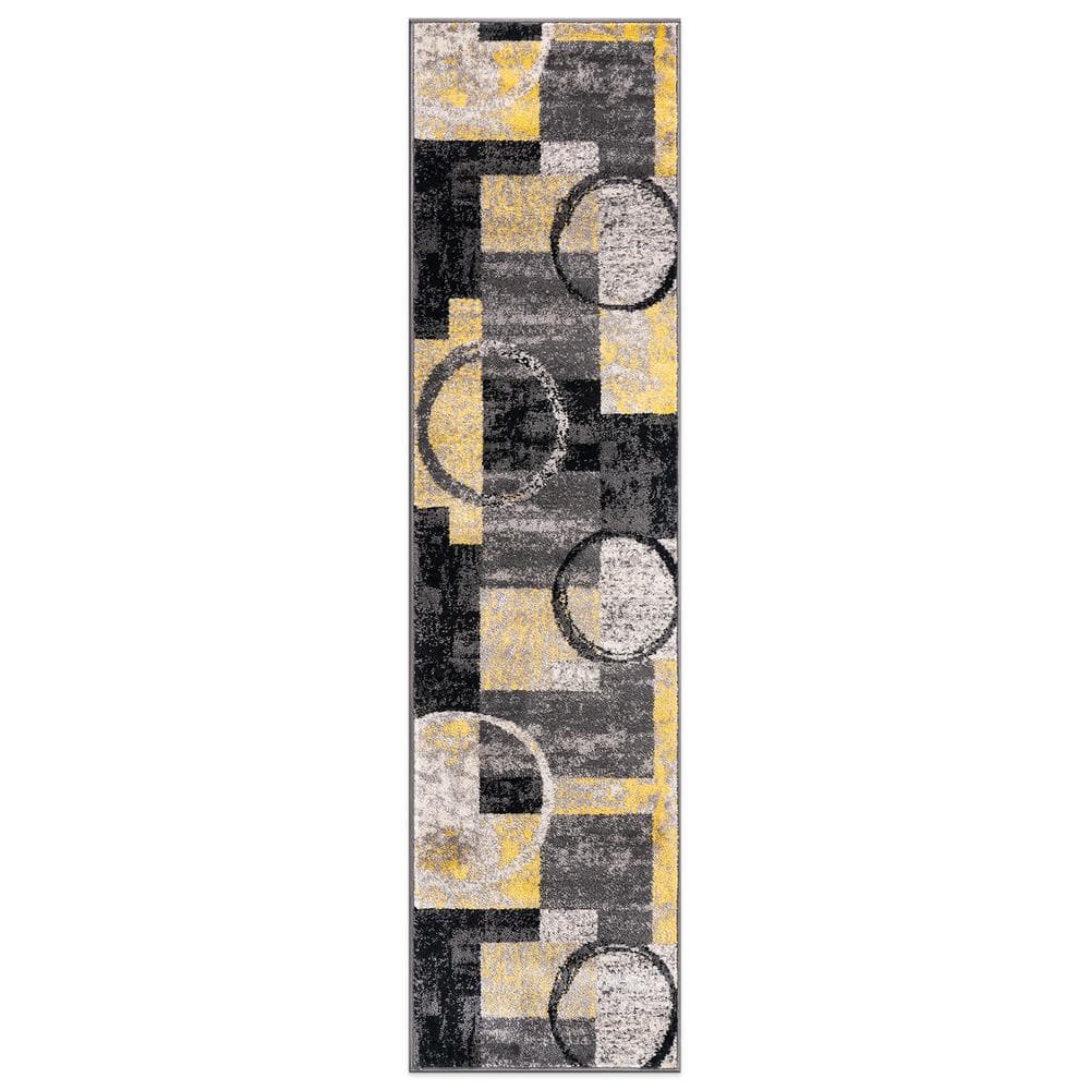 World Rug Gallery Contemporary Abstract Circle Design Yellow 2 ft. x 7 ...