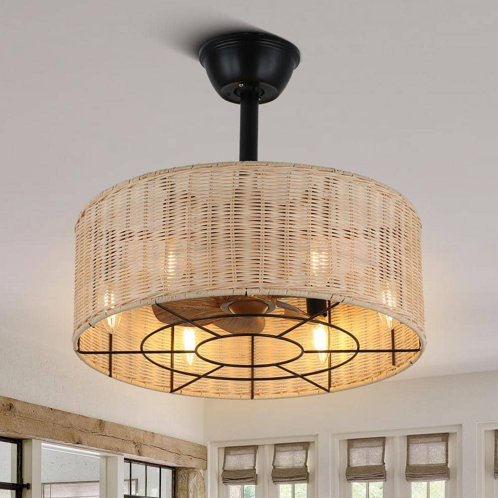 Bella Depot Canelle 18 in. Indoor Beige Rattan Wicker Caged Ceiling Fan ...