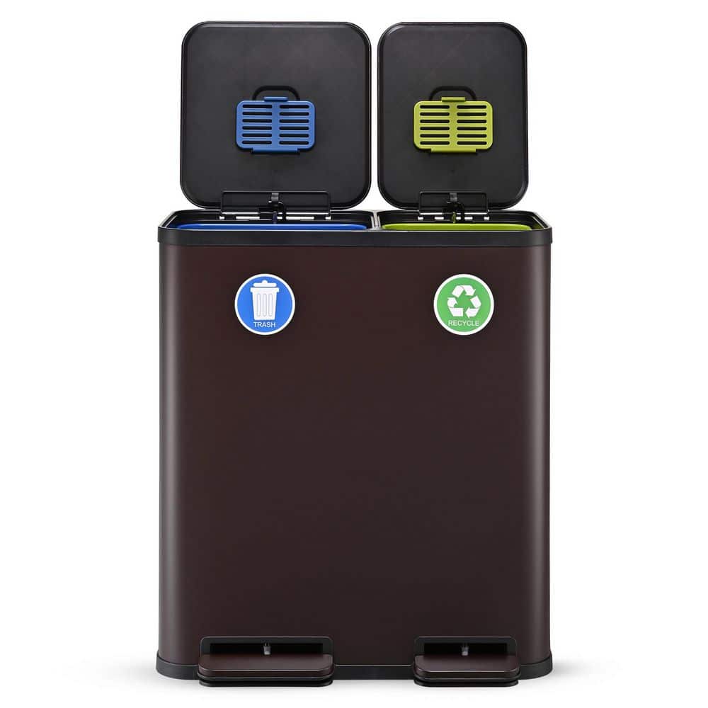 SIMPLI-MAGIC 18.5 Gallon Dual Compartment Step-On Kitchen Trash Can and ...