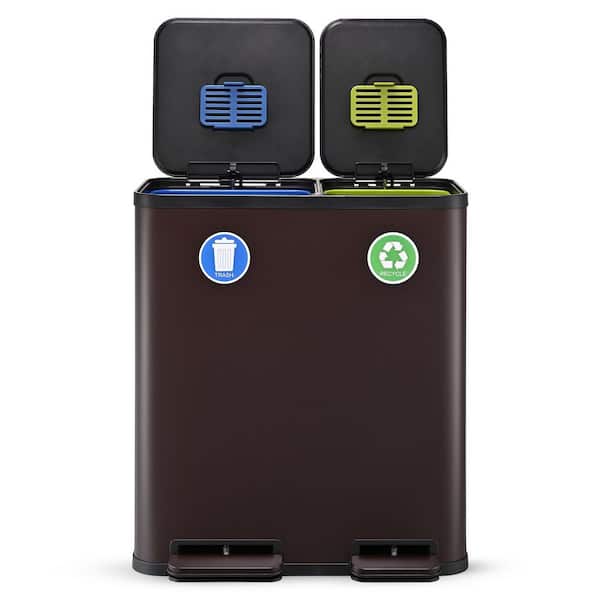 SIMPLI-MAGIC 18.5 Gallon Dual Compartment Step-On Kitchen Trash Can and ...
