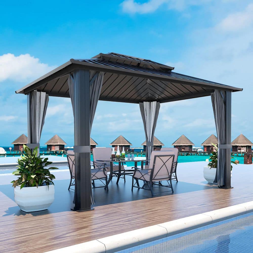 Reviews for VEIKOUS 12 ft. W x 10 ft. D Aluminum Double Hardtop Gazebo ...
