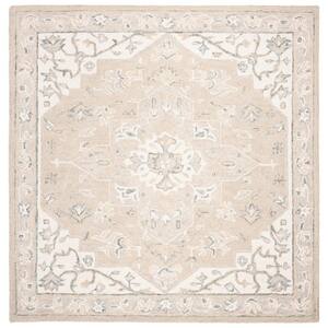 SAFAVIEH Micro-Loop Light Grey/Ivory 5 ft. x 8 ft. Medallion Border ...