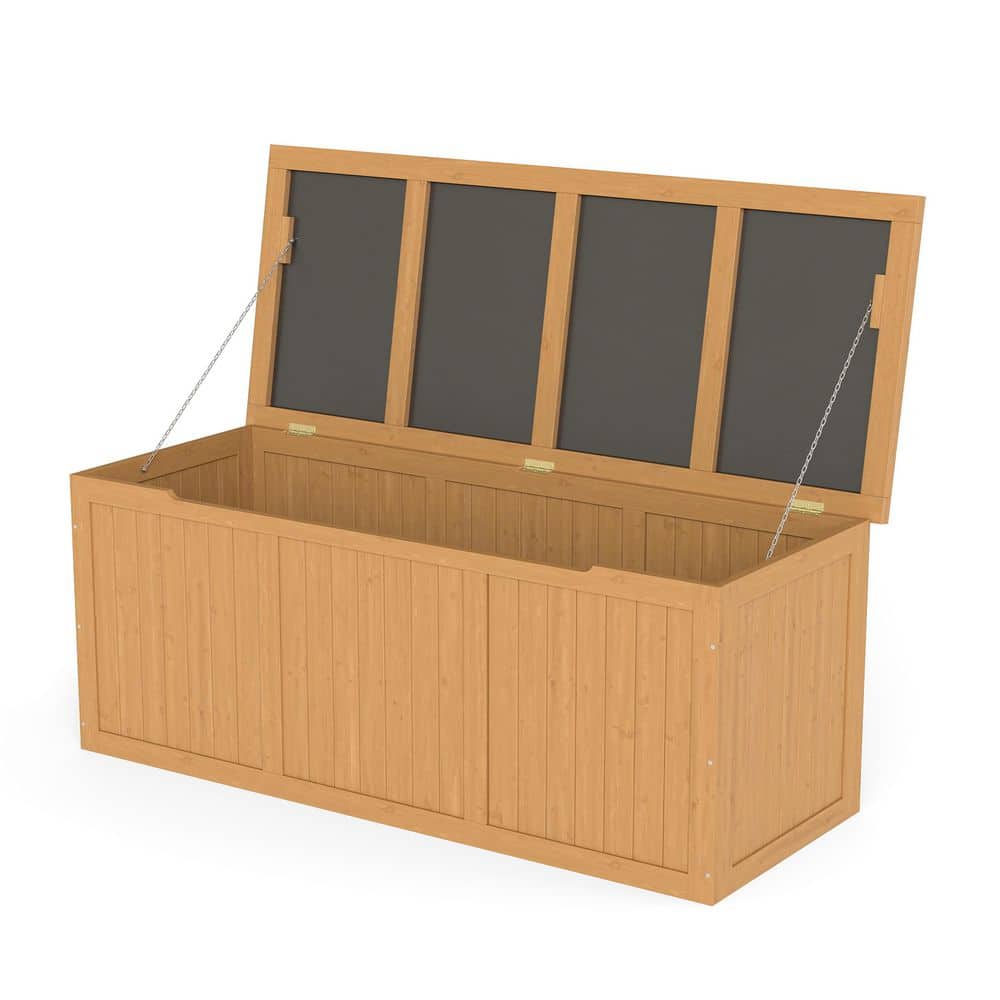 112 Gal. Light Brown Wood Deck Box, Storage Bin, Supports 180 lbs. WHF ...