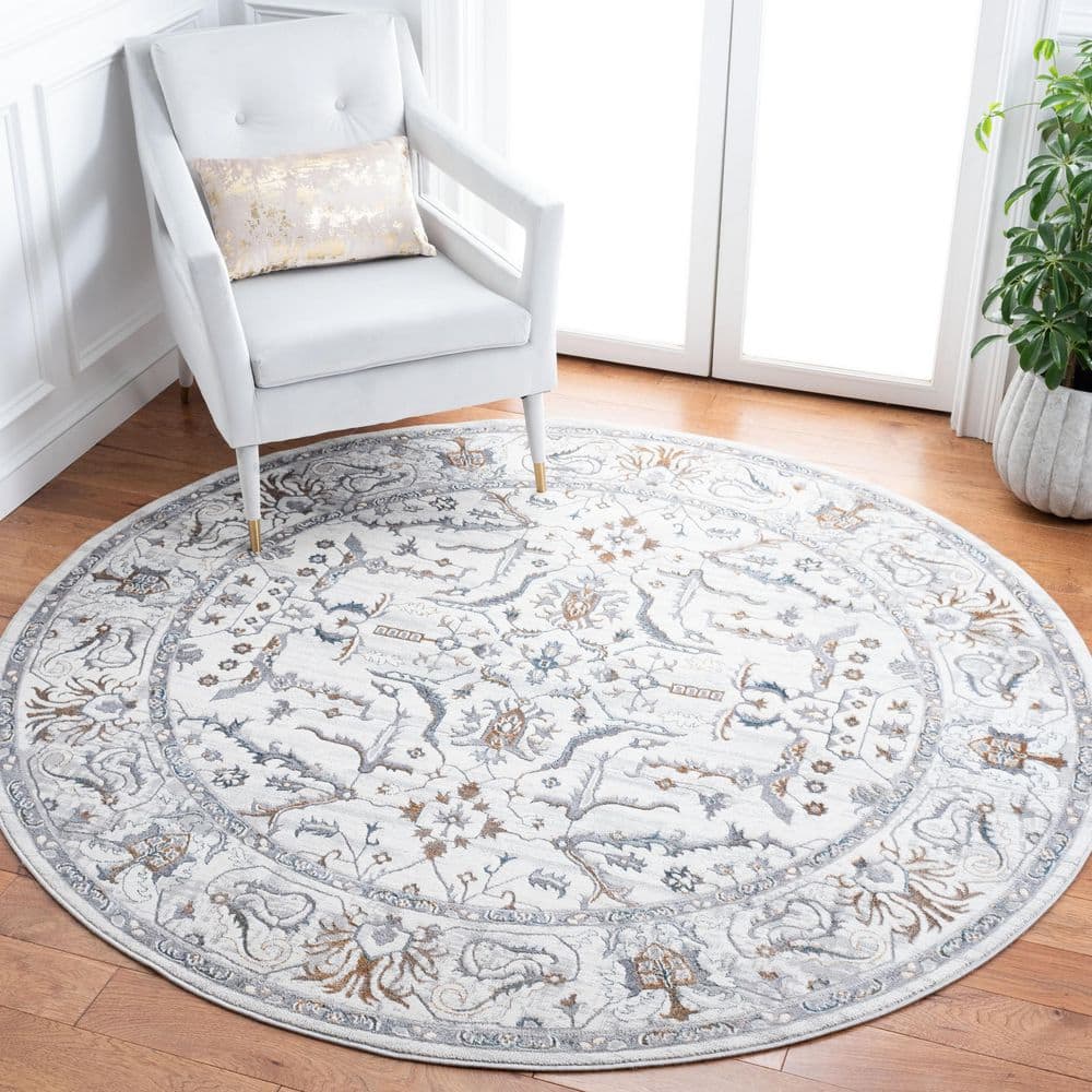 SAFAVIEH Sonoma 7 ft. x 7 ft. Ivory/Gray Ornate Border Round Area Rug ...