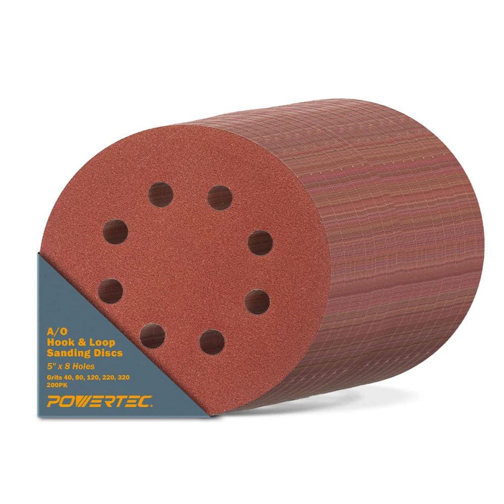 ‎POWERTEC 5 in. 8 Hole Hook and Loop Sanding Discs, 40/80/120/220/320 ...