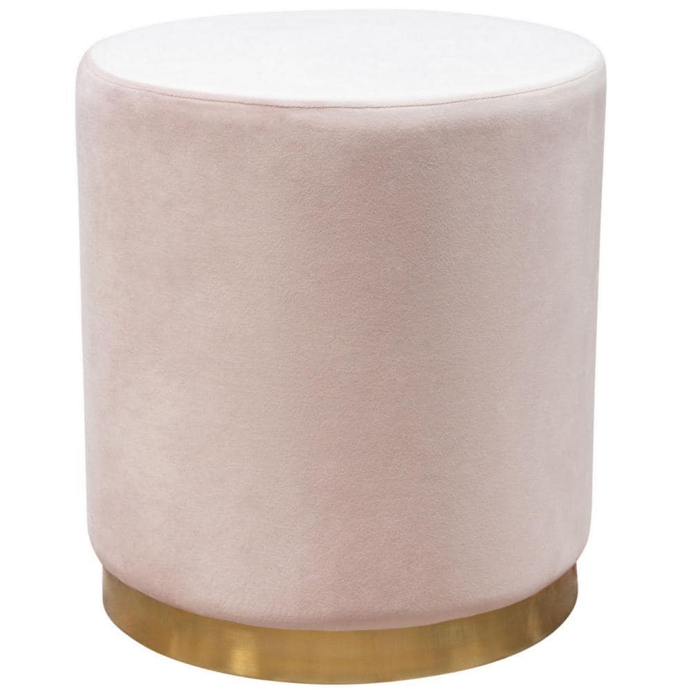 Benjara Pink and Gold Velvet Round Accent Ottoman BM303169 - The Home Depot
