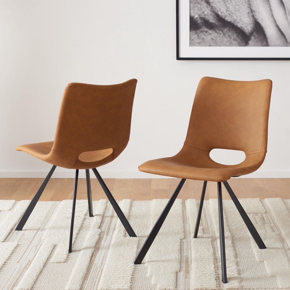 SAFAVIEH Mika Cognac/Black 18 in. Iron Dining Chair Set of 2 DCH3009B ...