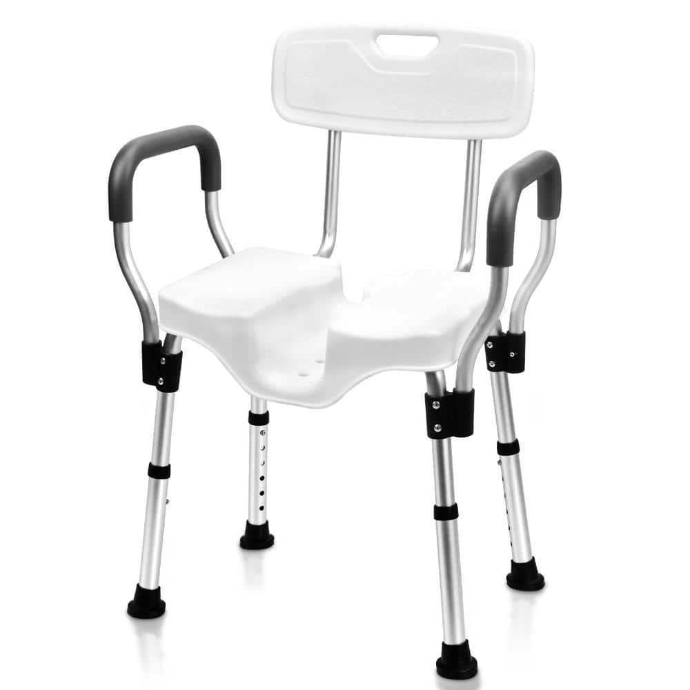 Numhew Aluminum Shower Chair in White with U-Shape Seat for Handicap ...