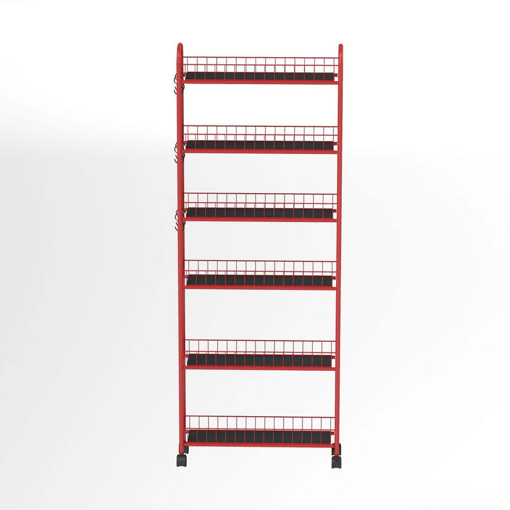 AOPSPS 6-Tier Slim Gap Storage Cart with Lockable Wheels, Red, for ...