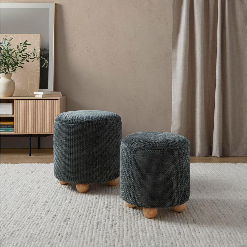 Lumisource Bacci Natural Wood and Green Fabric Ottoman Set OT2-BCCIFB ...