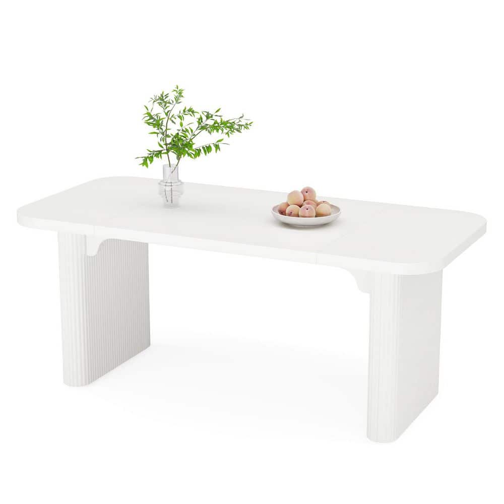 BYBLIGHT Roesler Rustic Wood 62 in. Sled Rectangle White Dining Table ...