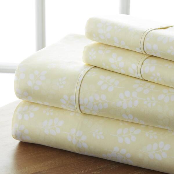 Becky Cameron 4-Piece Ivory Floral Microfiber Queen Sheet Set IEH-4PC ...