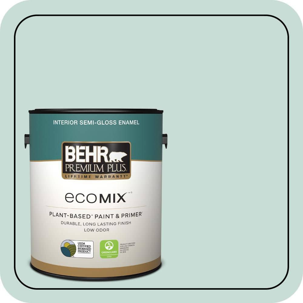 BEHR PREMIUM PLUS 1 gal. #MQ3-20 Whipped Mint Semi-Gloss Enamel EcoMix ...
