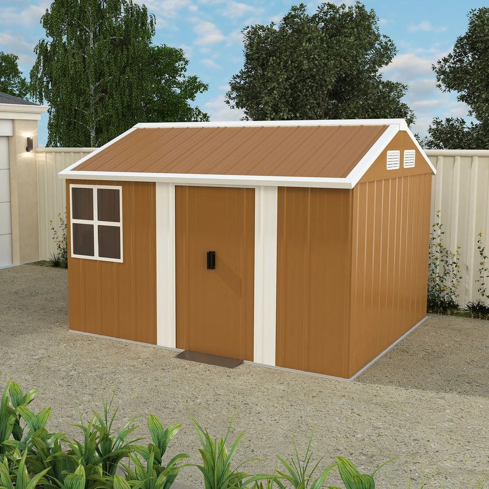 8 ft.W x 10 ft.D Outdoor Metal Garden Storage Shed, Utility Tool House ...