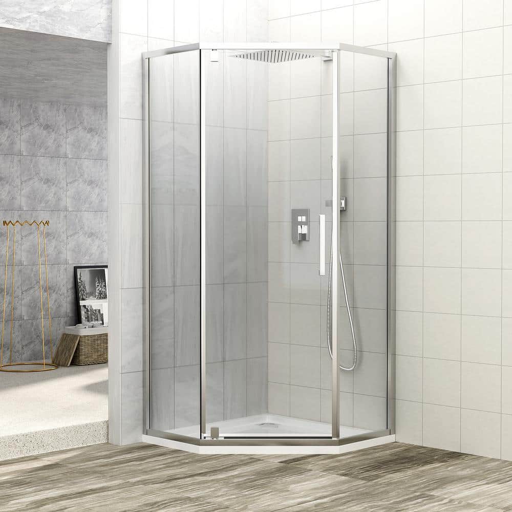 Magic Home 72 in. x 34 in. Neo-Angle Semi-Frameless Hinged Shower ...