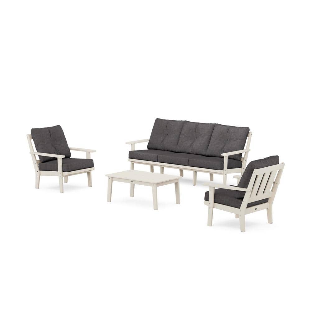 POLYWOOD Oxford 4-Pcs Plastic Patio Conversation Set with Sofa in Sand ...
