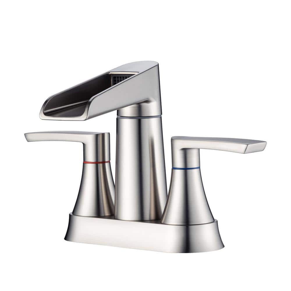 Lukvuzo 4 in. Centerset Double Handle Waterfall Bathroom Faucet Combo ...