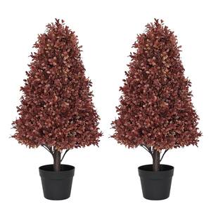 poetree 2 ft. Artificial Fall Boxwood Topiary Ball Trees in Pots (2 ...