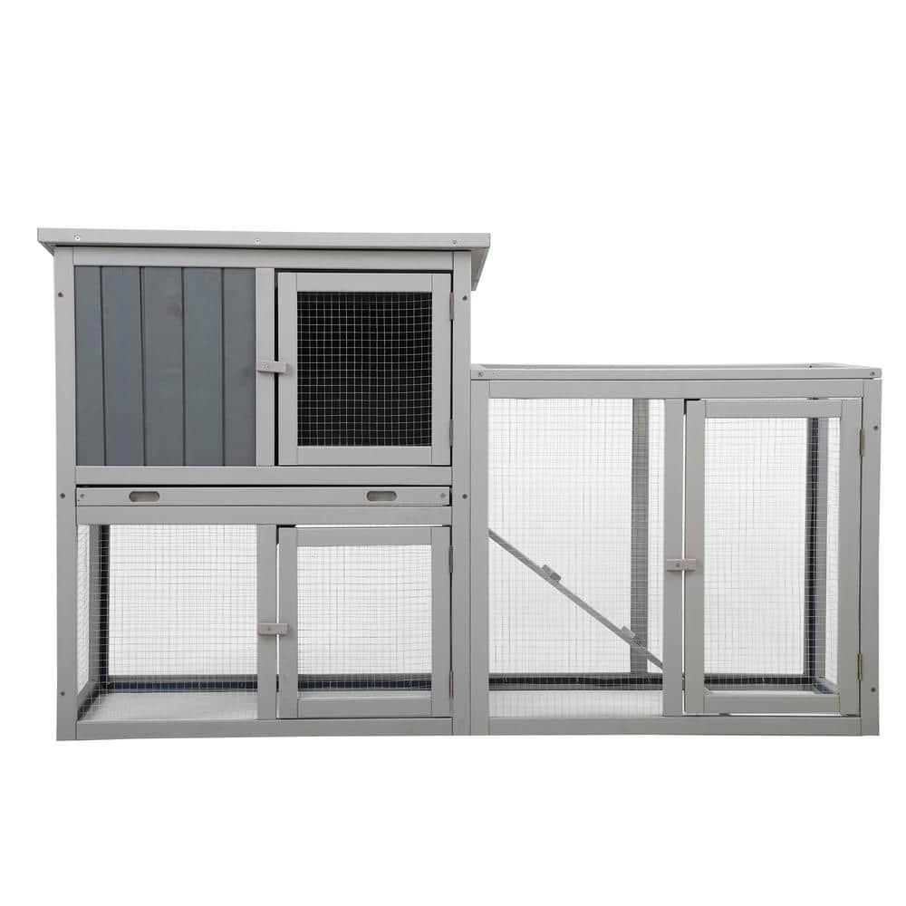 ANGELES HOME Gray Medium Chicken Coop Wooden Rabbit Hutch with ...