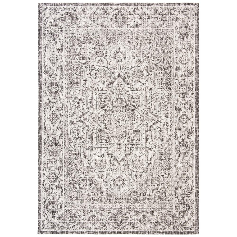 SAFAVIEH Courtyard Slate/Gray 8 ft. x 11 ft. Border Indoor/Outdoor ...