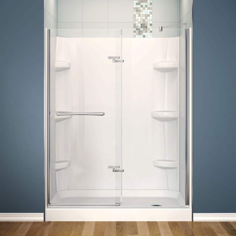 MAAX Reveal 30 in. x 60 in. x 76-1/2 in. Alcove Shower Stall in Chrome ...