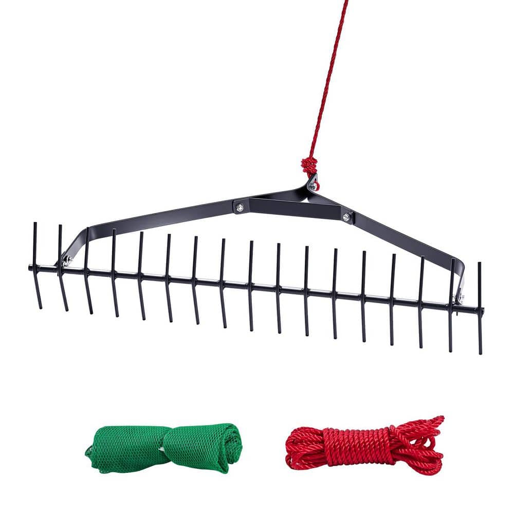 SVOPES 32 in. Double-Sided Aquatic Weed Rake 6.3 in. Blades 30 ft. Rope ...