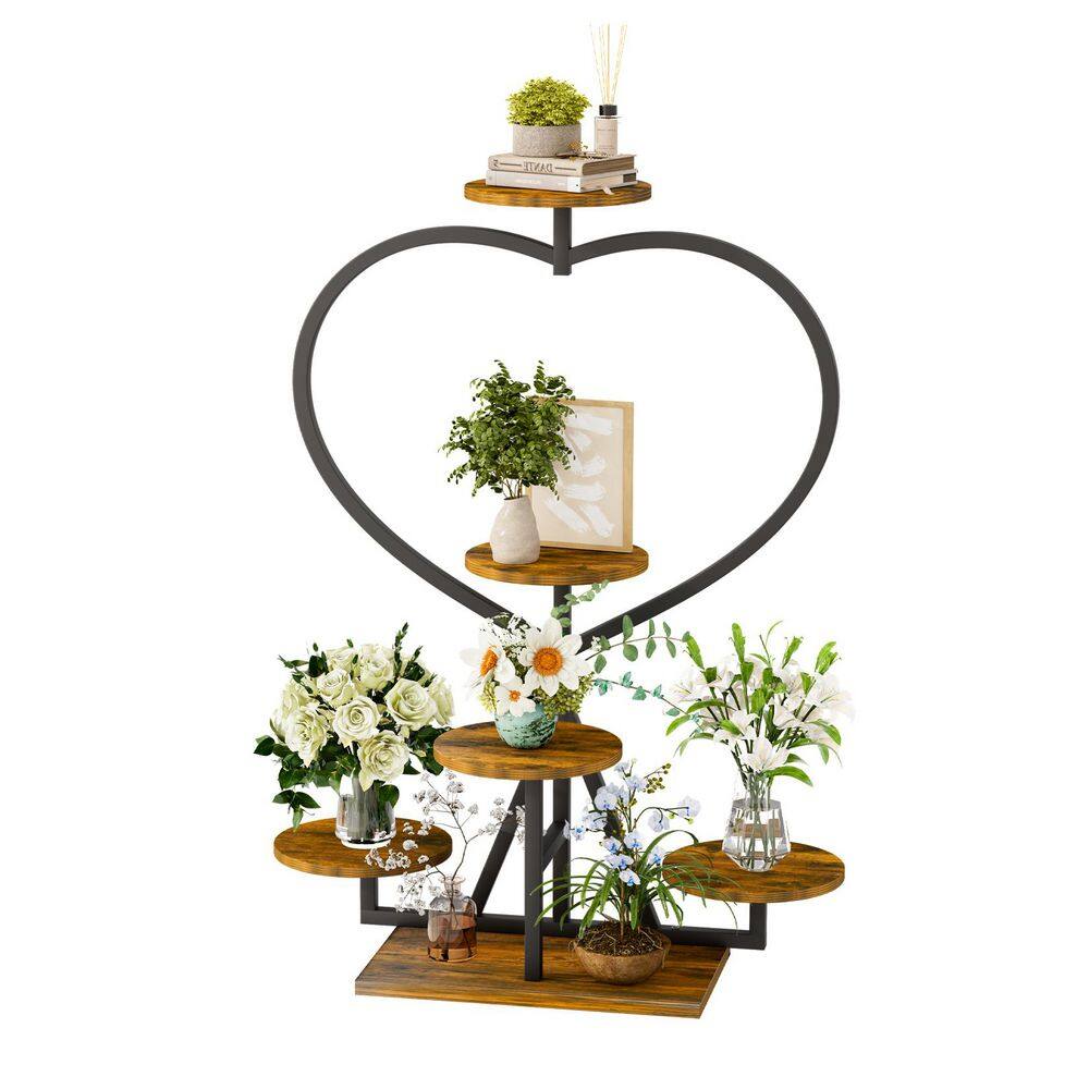 AESOME 6-Tiered Indoor Black Metal Plant Stand Flower Pot Holder with ...