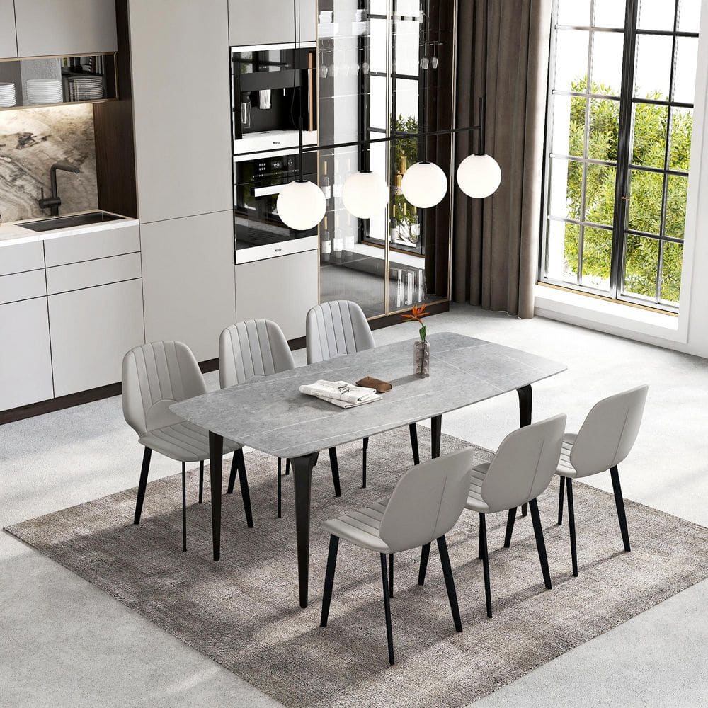 Magic Home 71 in. Rectangle Gray Round Edge Sintered Stone Top Black ...