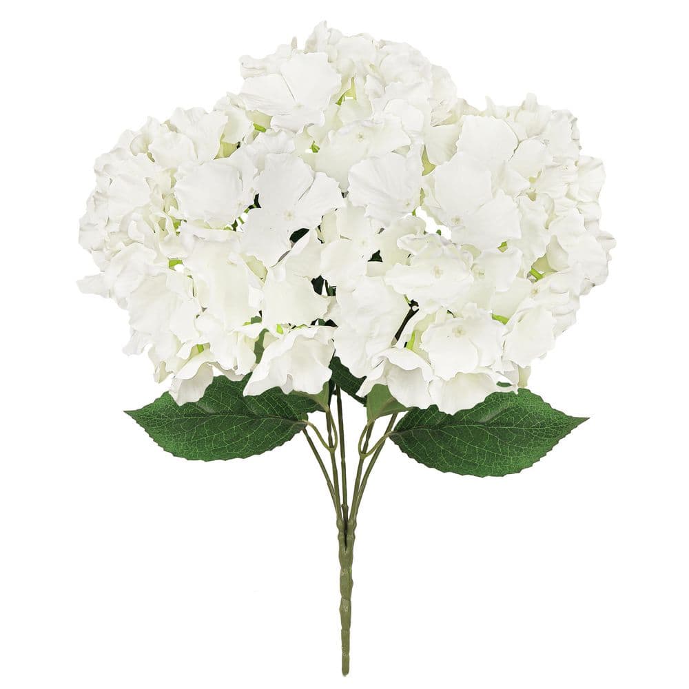 LIVING LUXURY 19 in. Cream White Artificial Hydrangea Flower Stem Bush ...
