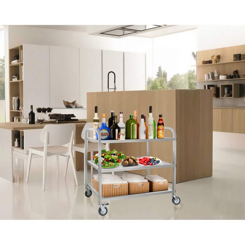 Tileon 3-Tier Stainless Steel Cart, Serving Cart, 360° Rotation Storage ...